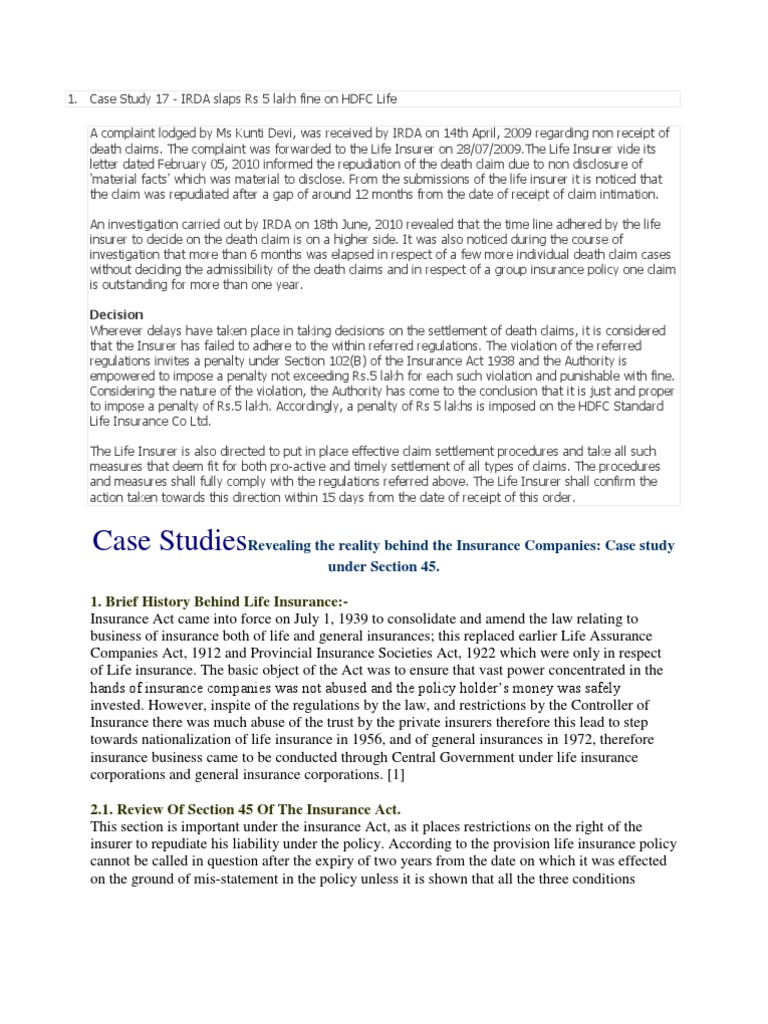 Case Studies: 1. Brief History Behind Life Insurance | PDF ...