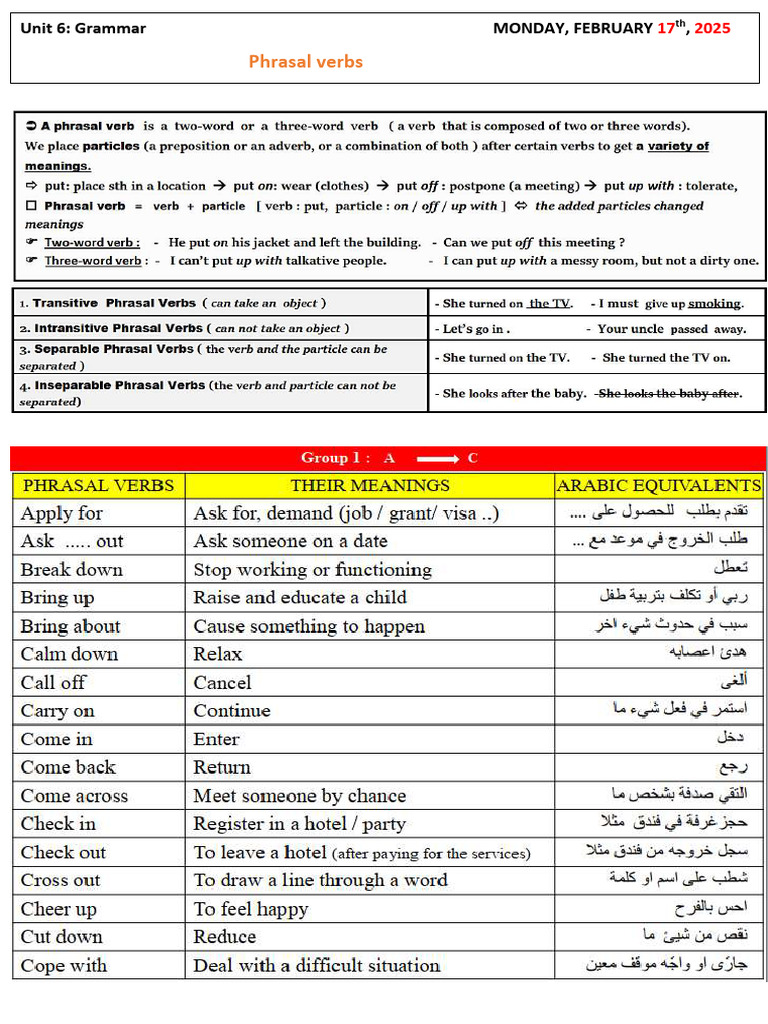 phrasal verbs 2nd baC 2025 | PDF