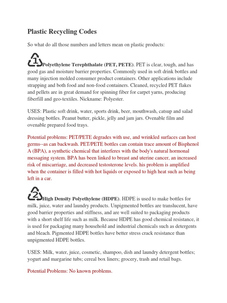 Plastic Recycling Codes | PDF | Polyvinyl Chloride | Chemical Substances