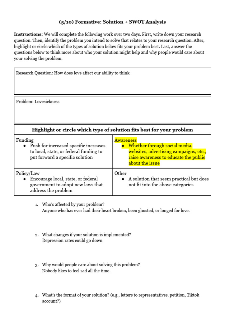 (5-10) Formative: Solution + SWOT Analysis | PDF | Swot Analysis ...
