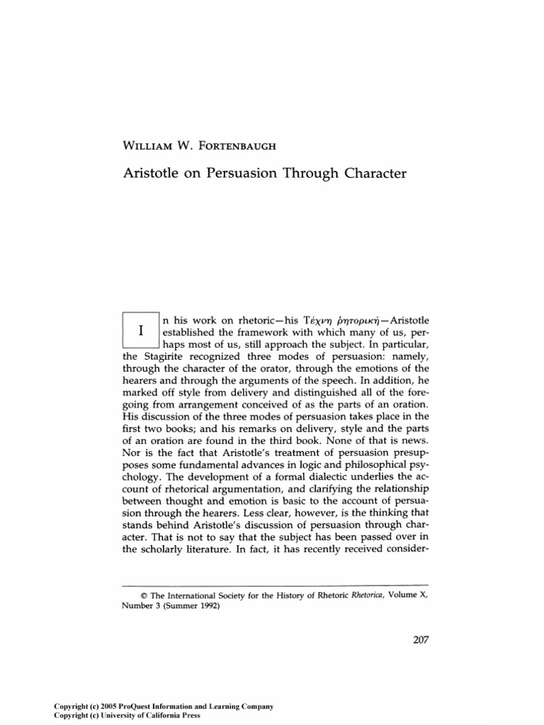 Aristotle On Persuasion Throug | PDF