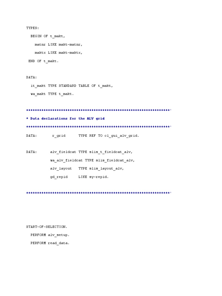 Data Declarations For The Alv Grid Pdf Parameter Computer Programming Database Index 6073