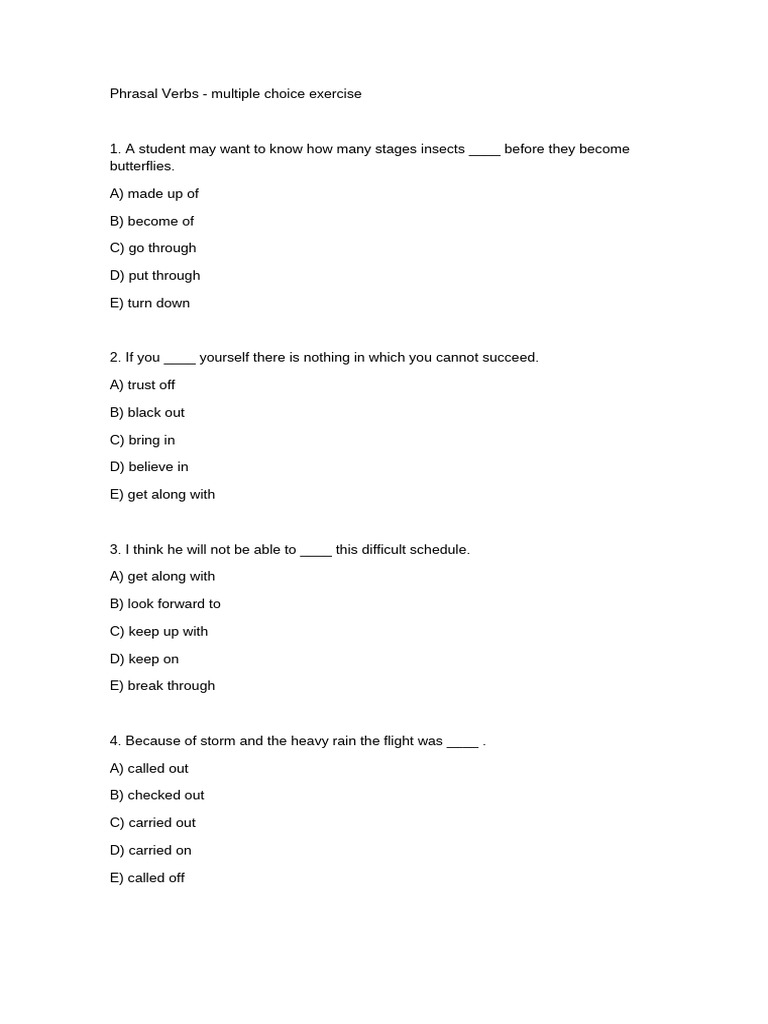 Advanced Phrasal Verbs Exercise PDF | PDF