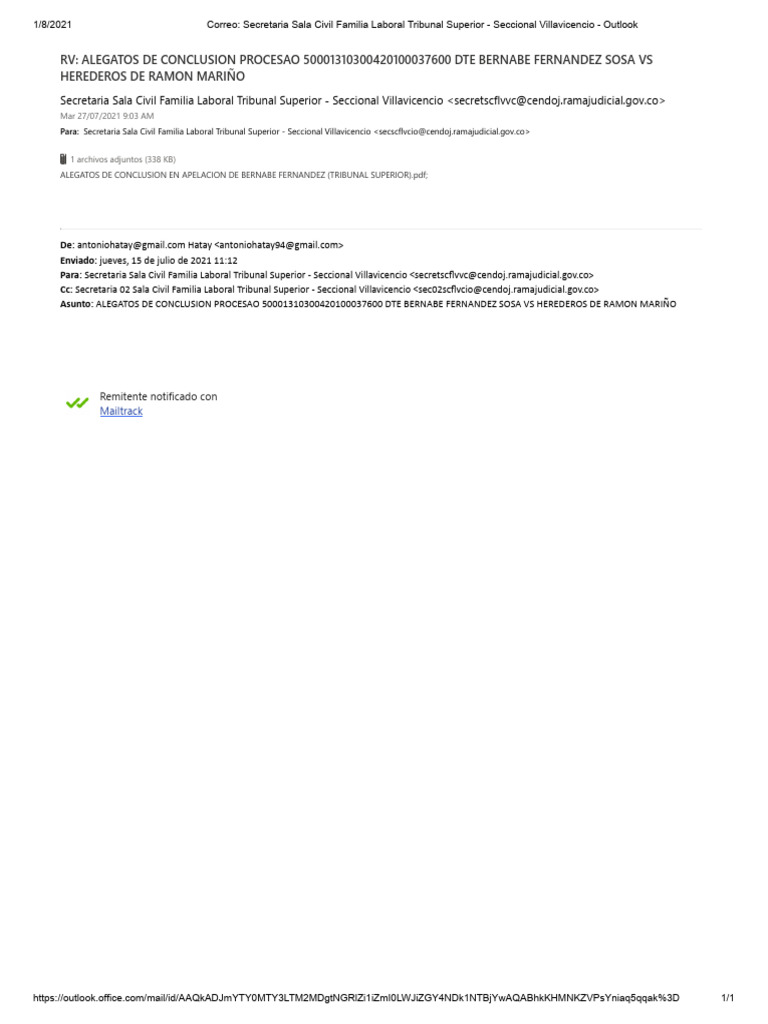 RV: Alegatos de Conclusion Procesao 50001310300420100037600 Dte Bernabe ...