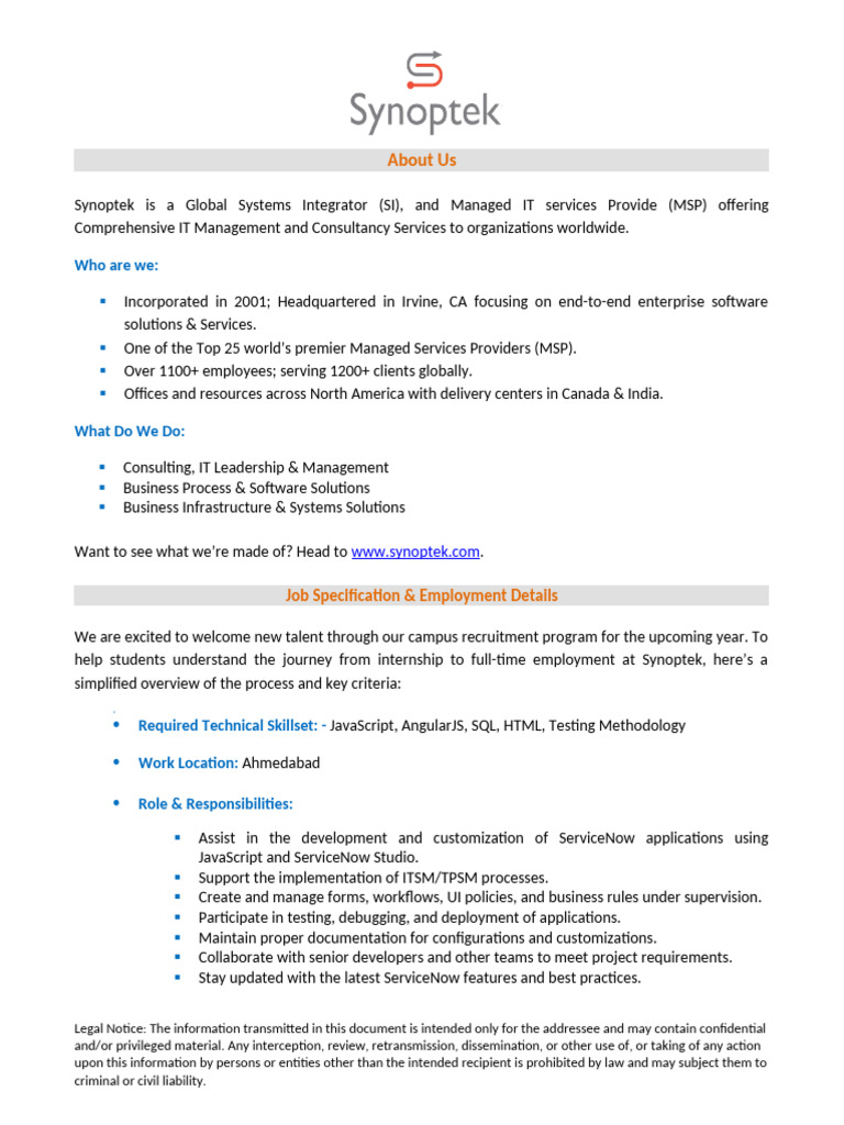 Pre Placement Paid Internship ServiceNow | PDF | Employment | Communication