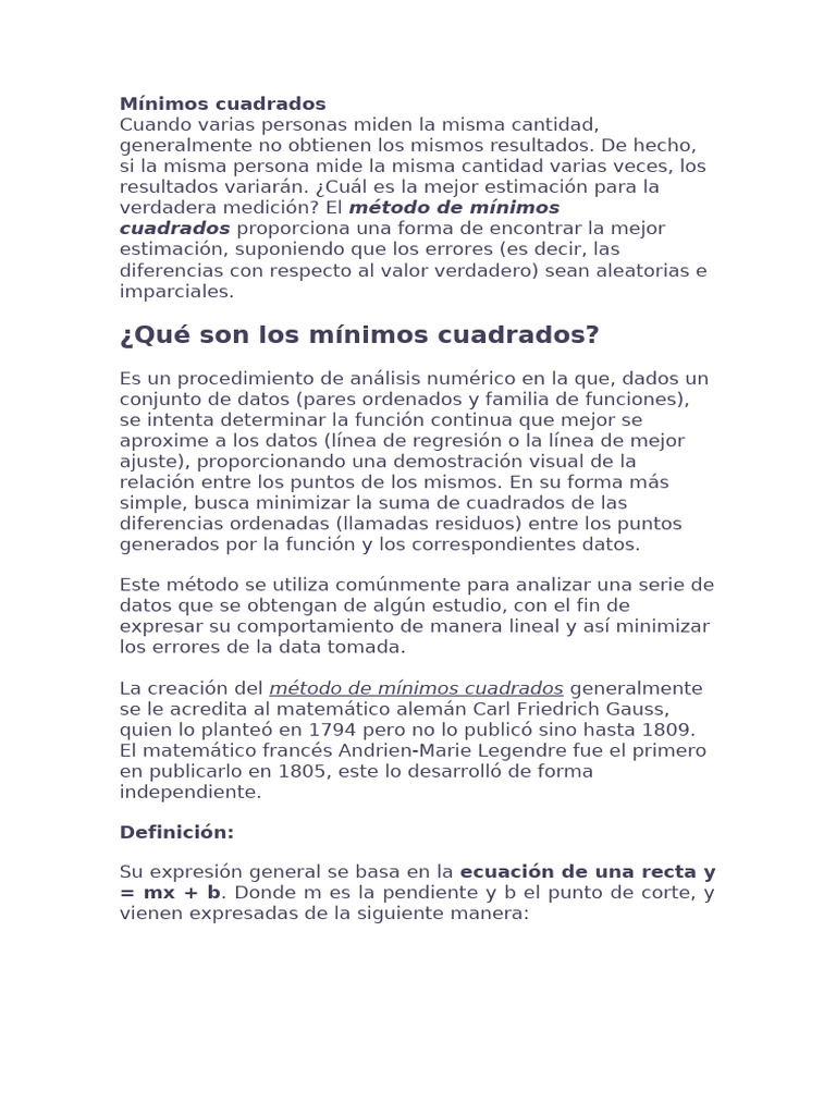 Método de Mínimos Cuadrados Explicado | PDF | Mínimos cuadrados ...