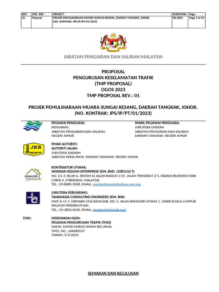 01-Rev.01 - Proposal TMP - TMSR Sungai Kesang - JPS - Warisan Sekumi | PDF