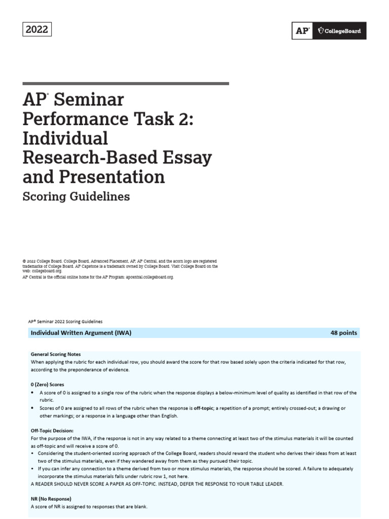 AP Seminar 2022 Scoring Guidelines | PDF | Citation | Argument