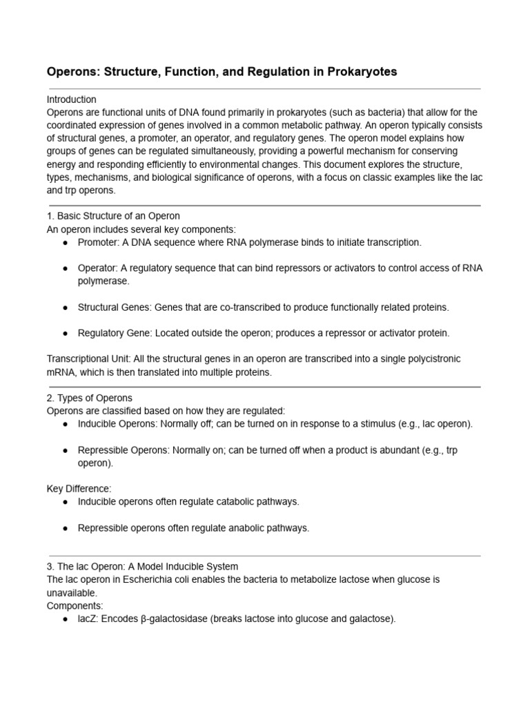 Operons - Structure, Function, and Regulation in Prokaryotes | PDF ...