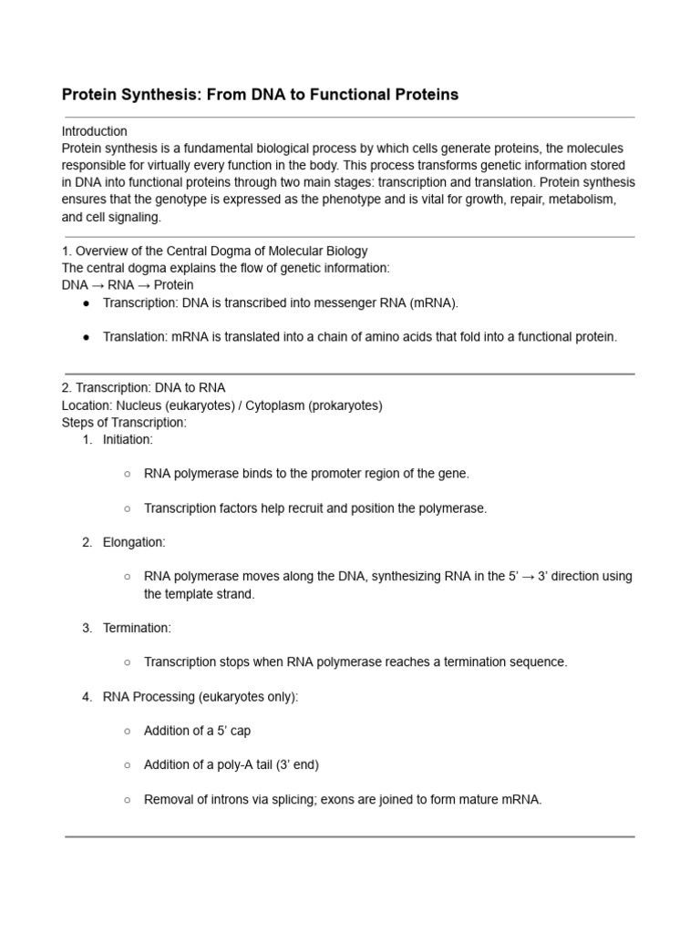Protein Synthesis: DNA to Protein Process | PDF | Translation (Biology ...