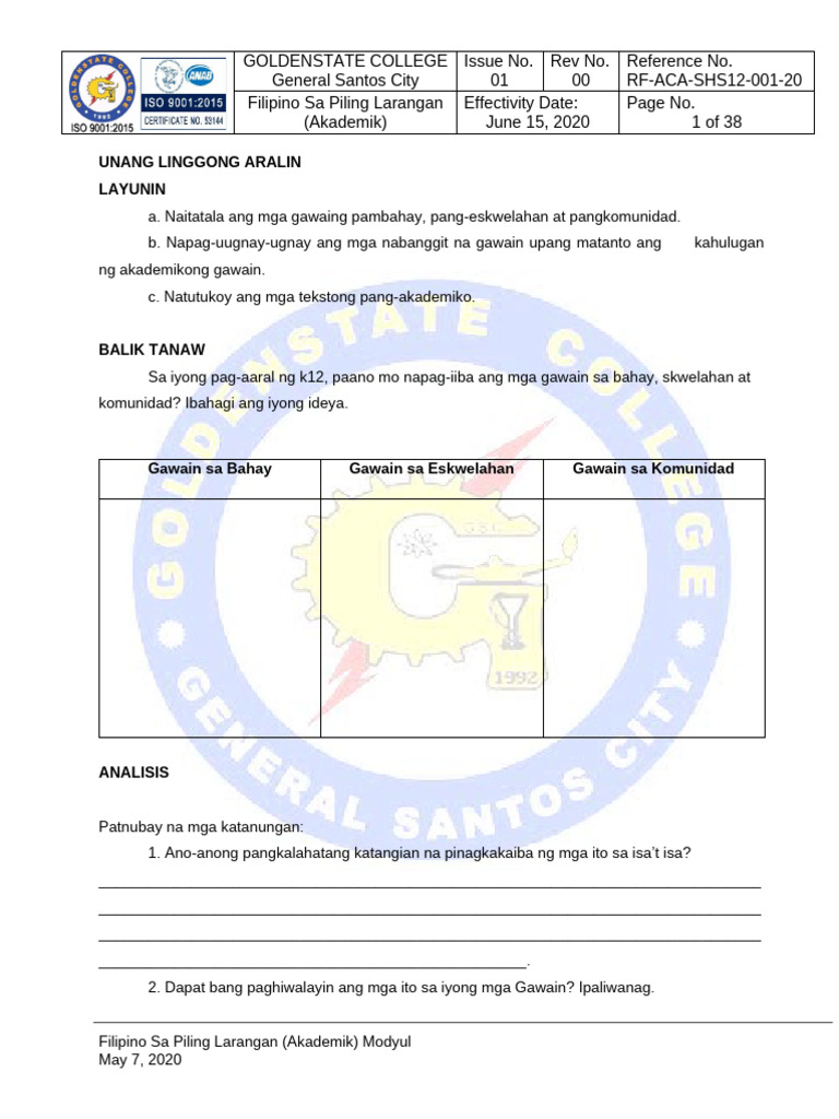 Komunikasyon at Pananaliksik For Humms Gas Abm | PDF