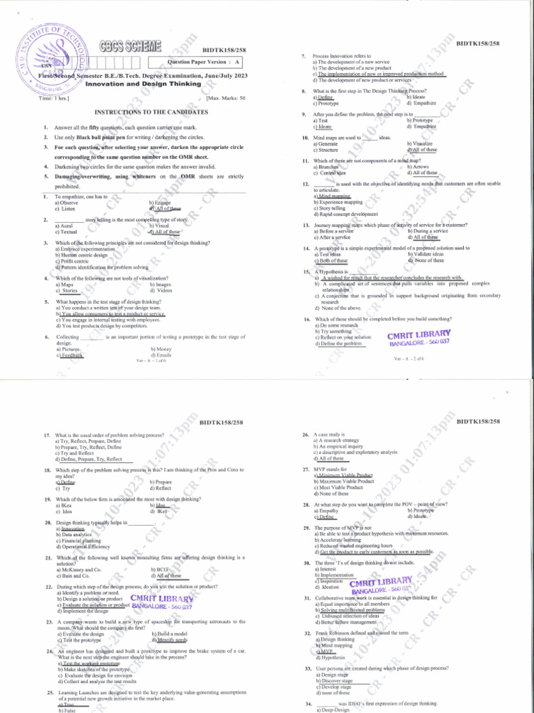 VTU Question Paper of BIDTK158 - BIDTK258 Innovation and Design ...