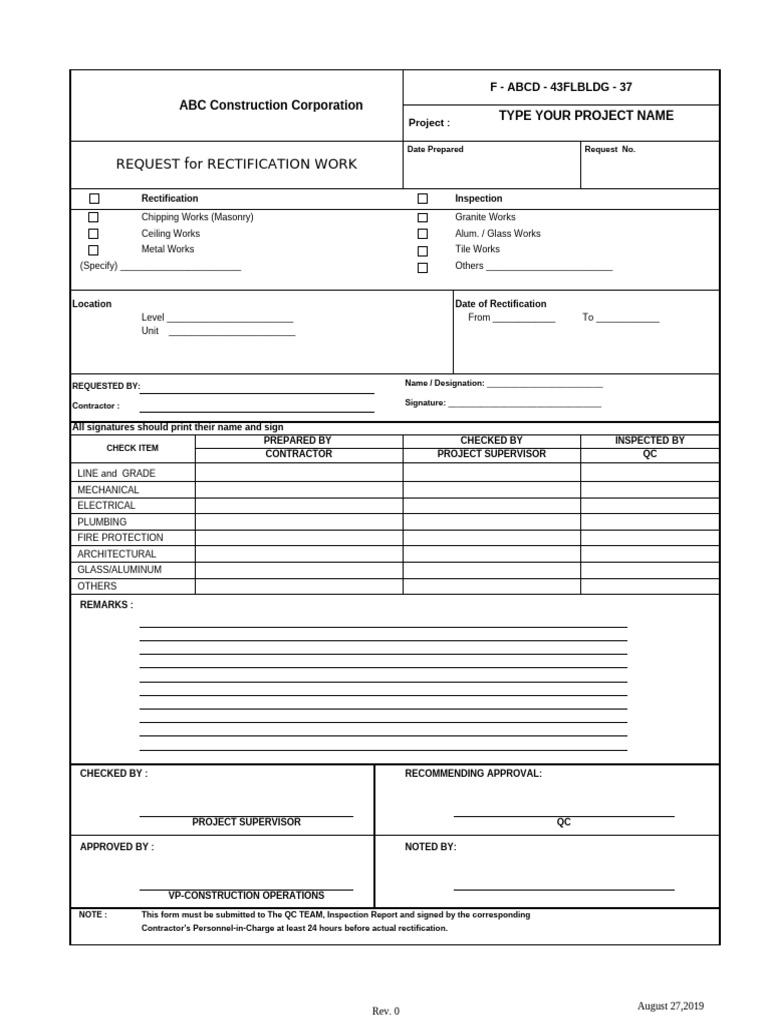 37-Request For Rectification Works | PDF | Materials | Building Engineering