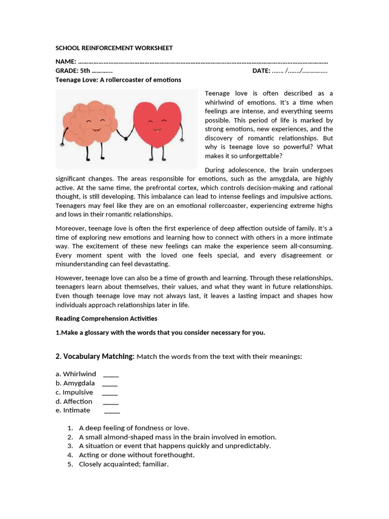 School Reinforcement Worksheet 5to | PDF | Adolescence | Emotions