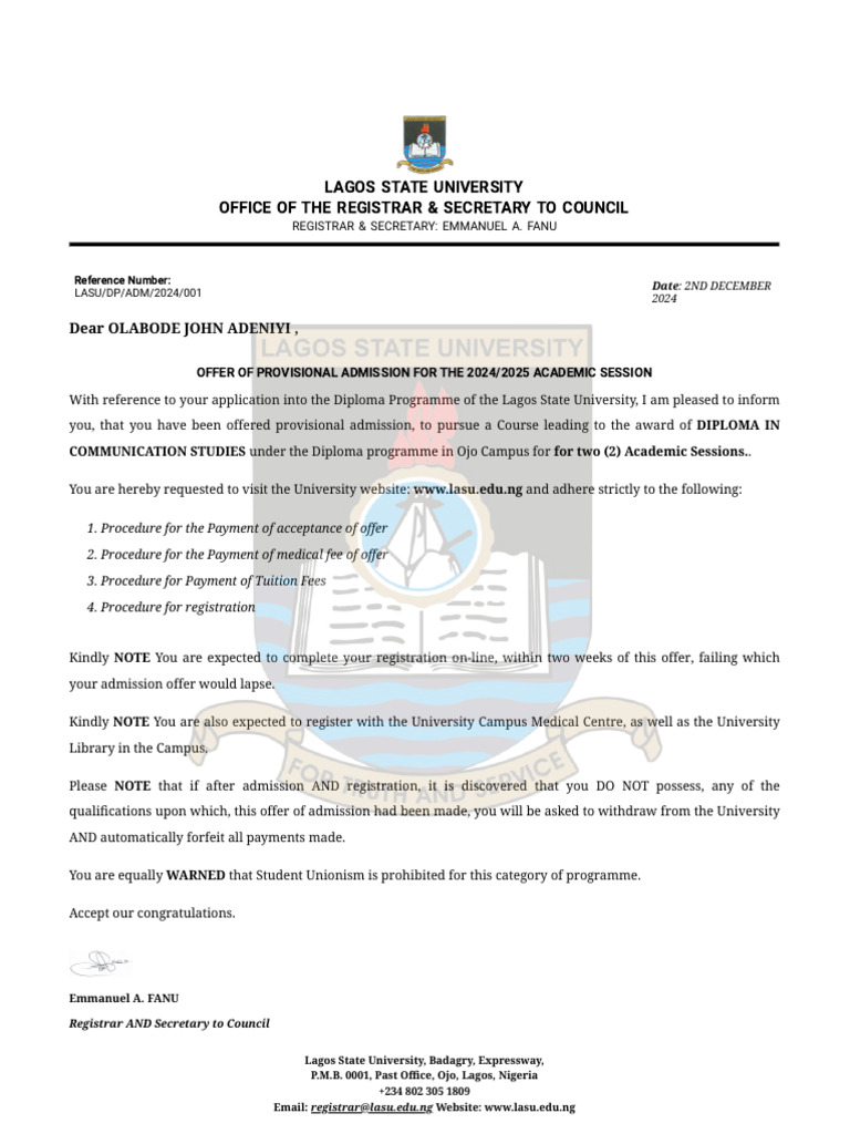 Diploma Programme - Admission Letter | PDF