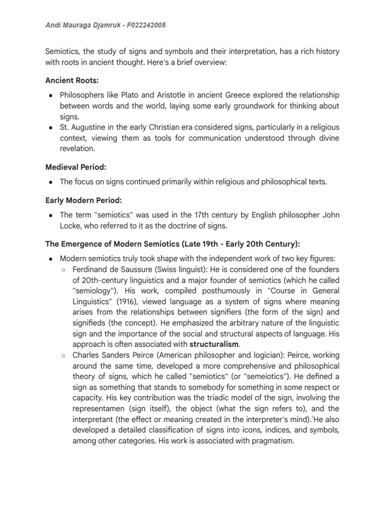 Andi Mauraga Djamruk - Brief history of semiotics (1) | PDF | Semiotics ...