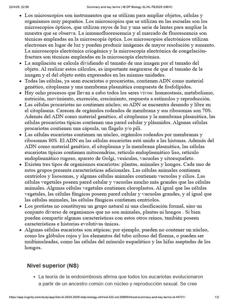 Summary and Key Terms - IB DP Biology SL - HL FE2025 (NEW) | PDF ...