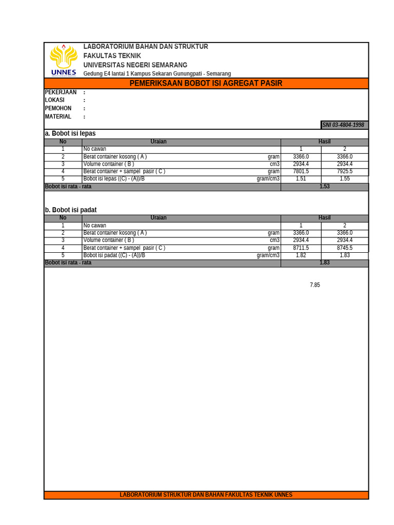Bobot Isi Pasir | PDF