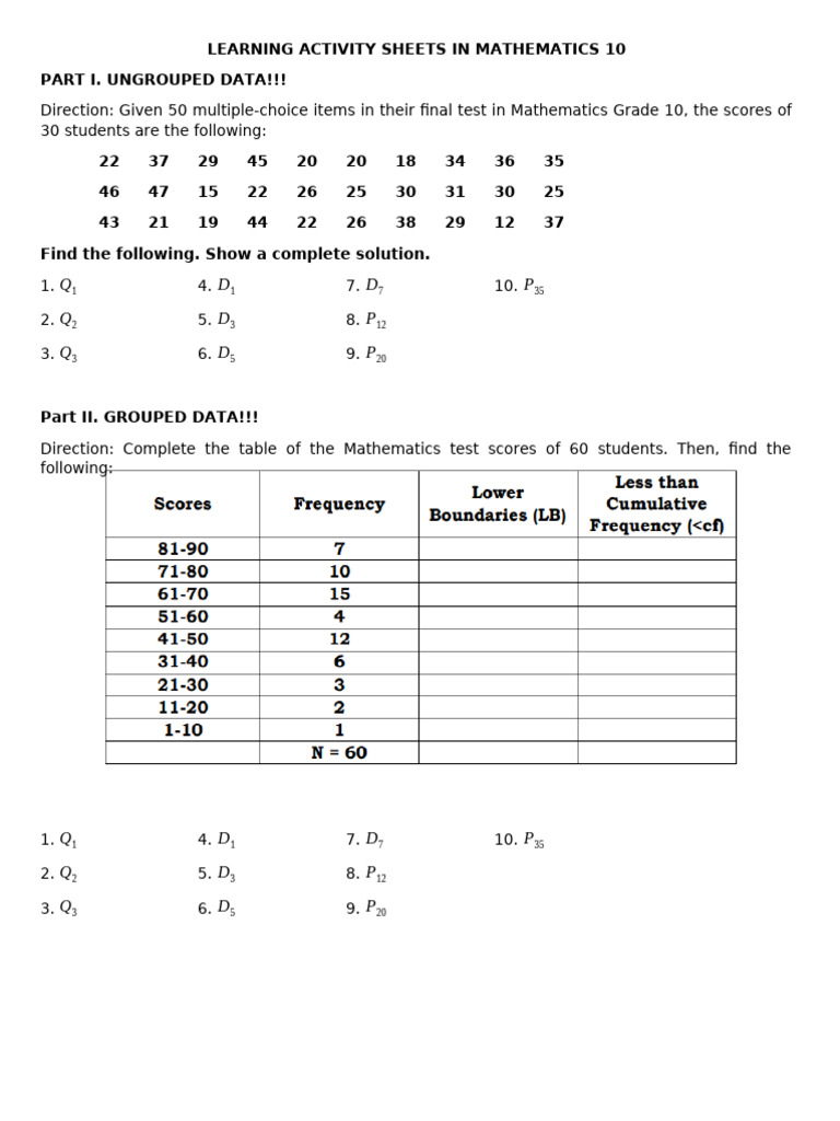 Math 10 Learning Activity Sheets | PDF