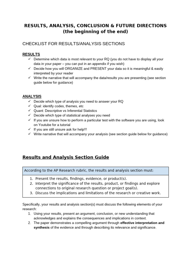 Results Analysis Conclusion Future Directions Guide | PDF | Statistics ...