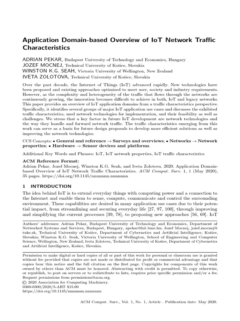 Application Domain-based Overview of IoT Network Traffic Characteristics | PDF | Internet Of ...