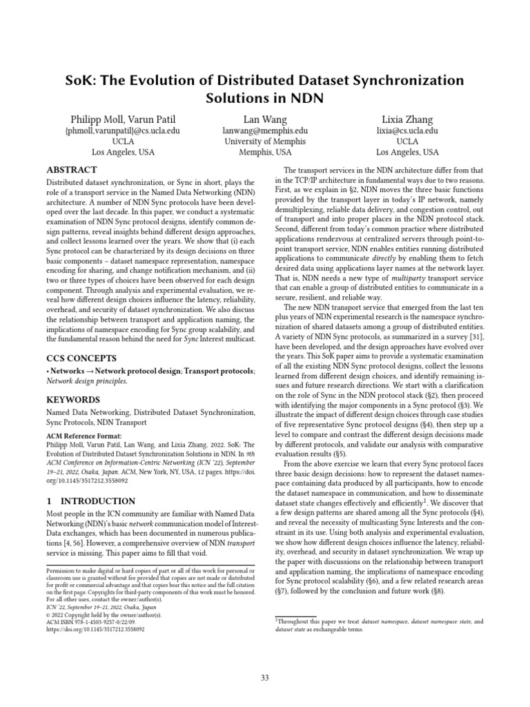 SoK: The Evolution of Distributed Dataset Synchronization Solutions in NDN | PDF | Computer ...
