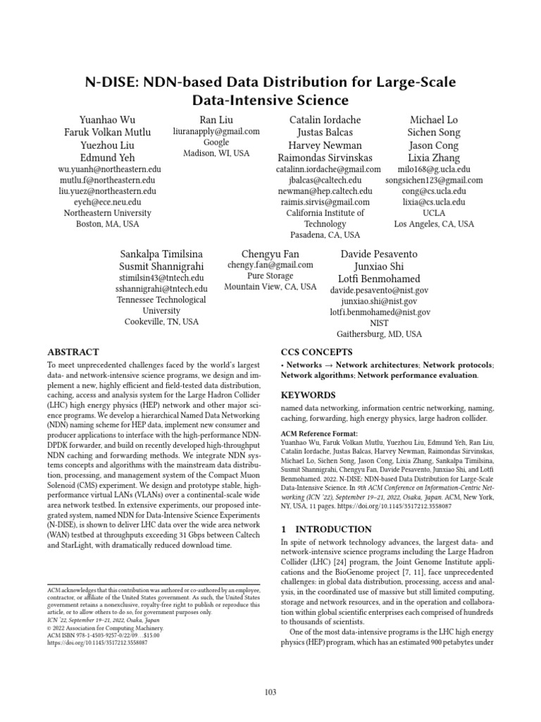 N-DISE: NDN-based Data Distribution For Large-Scale Data-Intensive Science | PDF | Cache ...