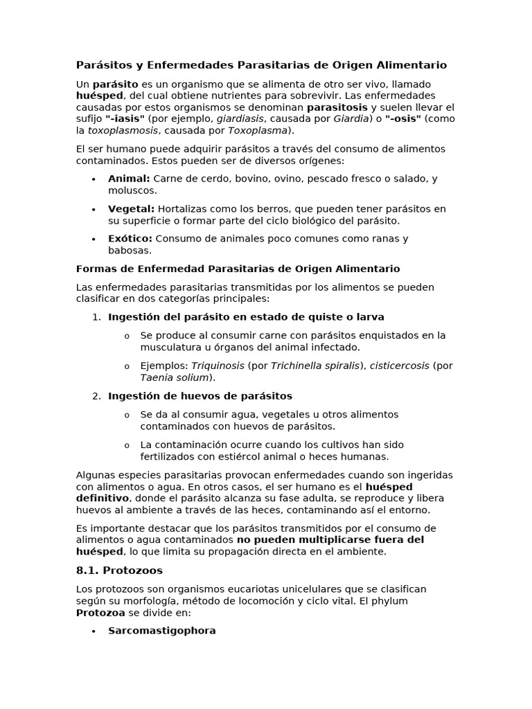 Parásitos Y Enfermedades Parasitarias De Origen Alimentario Pdf