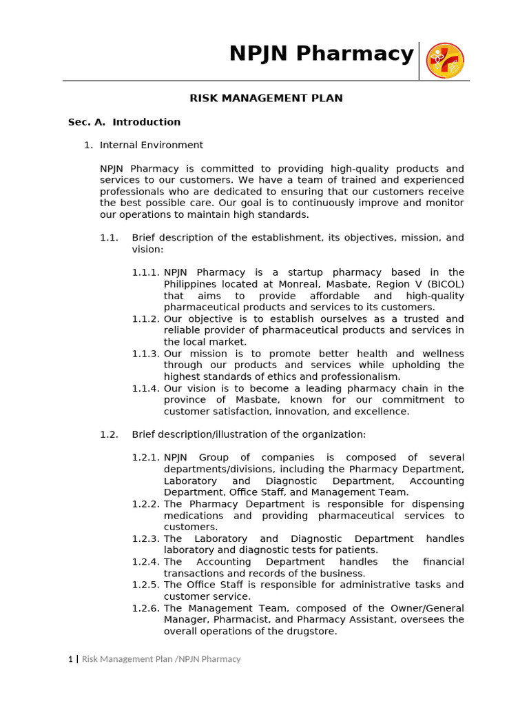 Risk Management Plan - RMP - For Drugstores (Monreal) | PDF | Risk ...