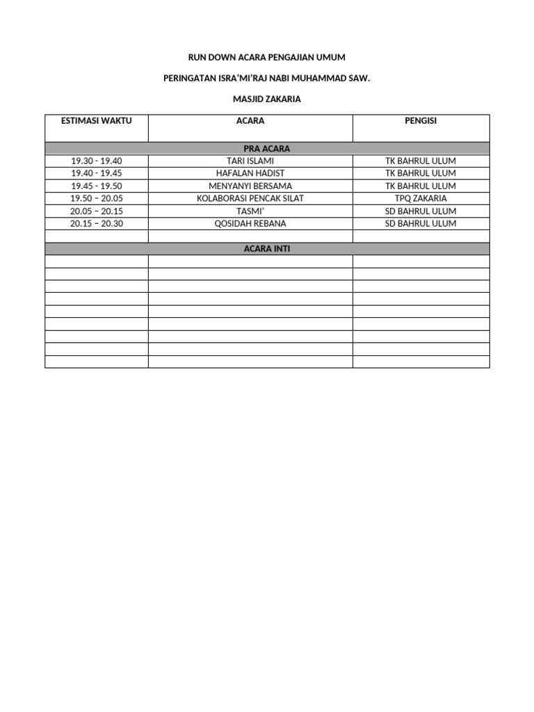 Run Down Acara Pengajian Umum | PDF