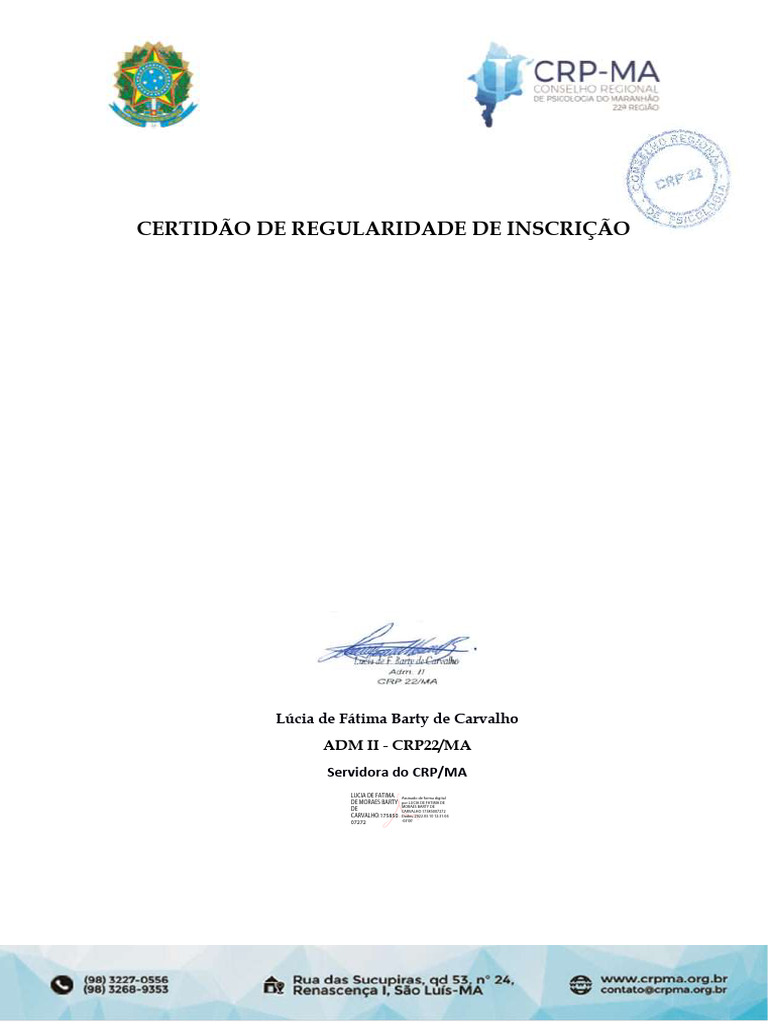 Certidão de Regularidade CRP-MA 2022 | PDF