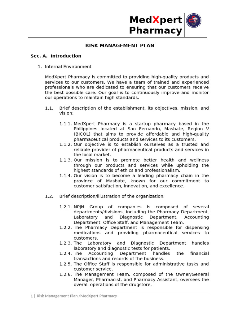 Risk Management Plan - RMP - For Drugstores | PDF | Risk Management | Pharmacy