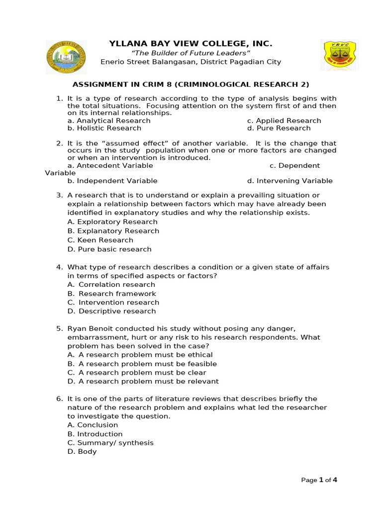 Assignment in Crim 8 No Answer | PDF | Experiment | Hypothesis
