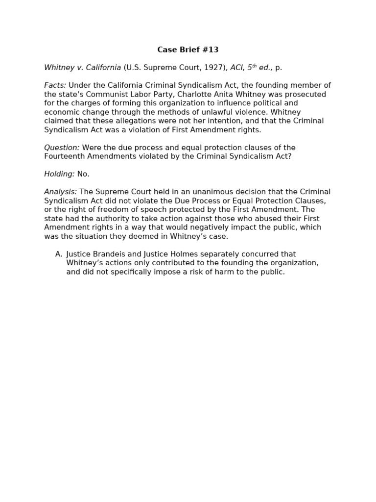 Whitney v. California Case Brief | PDF