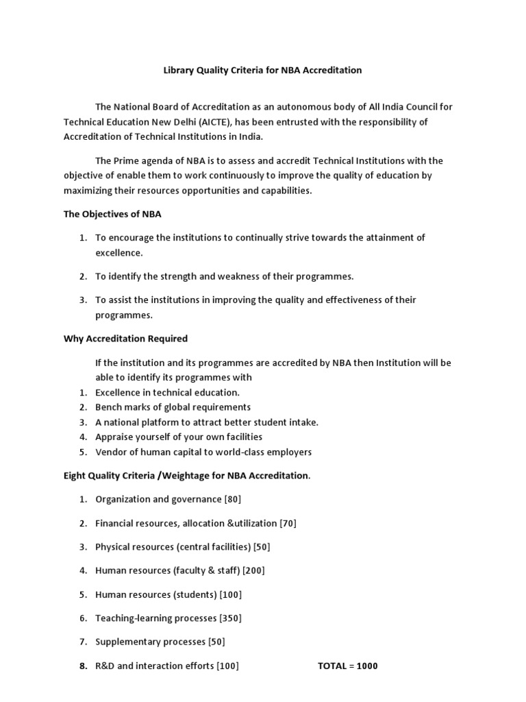 NBA Library Accreditation Criteria Guide | PDF | Libraries | Digital ...