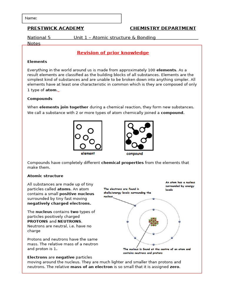 Unit 1 Atomic Structure and Bonding Notes | PDF | Isotope | Ion