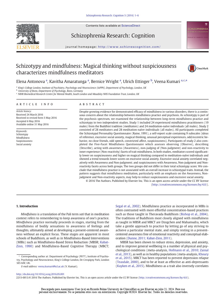 Mindfulness Reduces Suspiciousness in Schizotypy | PDF | Mindfulness ...