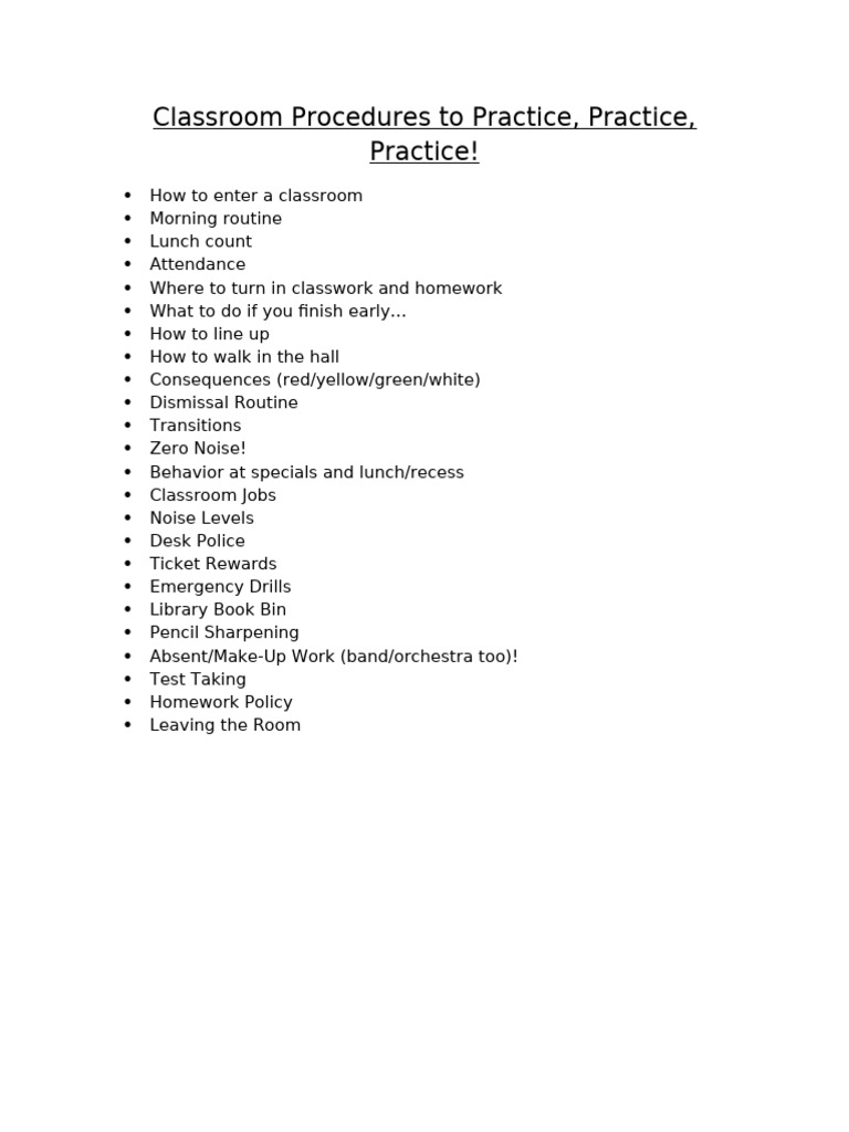 Classroom Procedures To Practice, Practice, Practice! | PDF