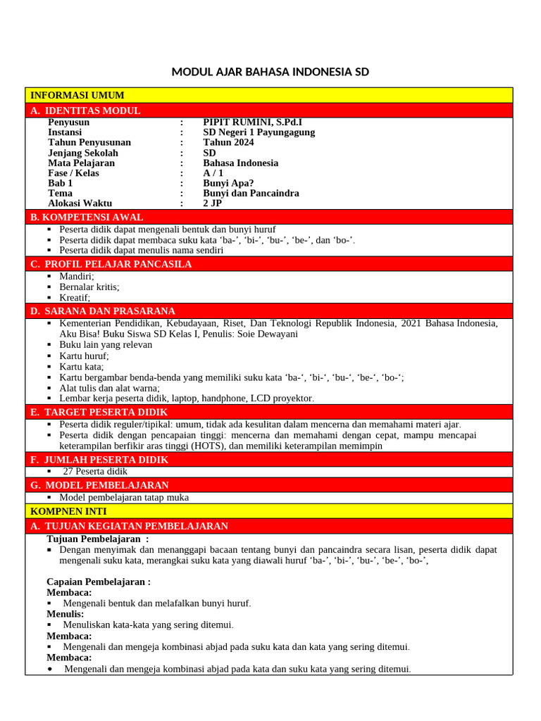 Modul Ajar Fix - Pipit Rumini | PDF