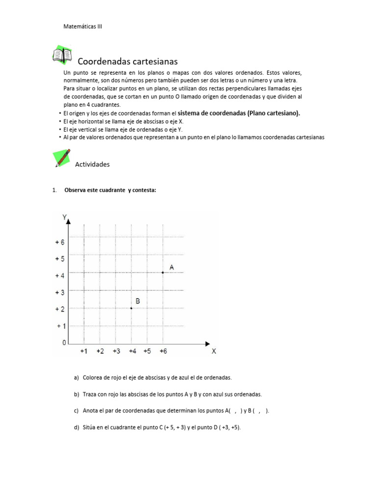 Actividades en el Plano Cartesiano | PDF | Sistema de coordenadas ...
