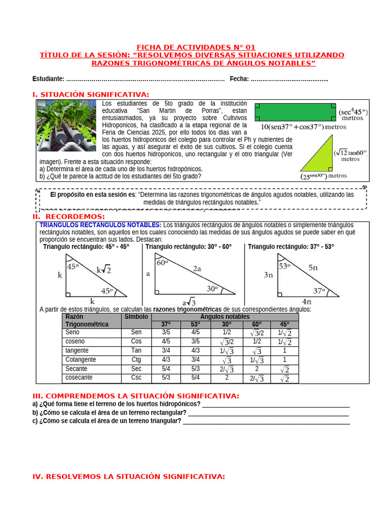 Trigonometria - 5º R.T. Angulos Notables | PDF | Trigonometría | Triángulo