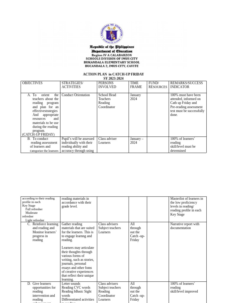 ACTION PLAN in CATCH | PDF | Learning | Pedagogy