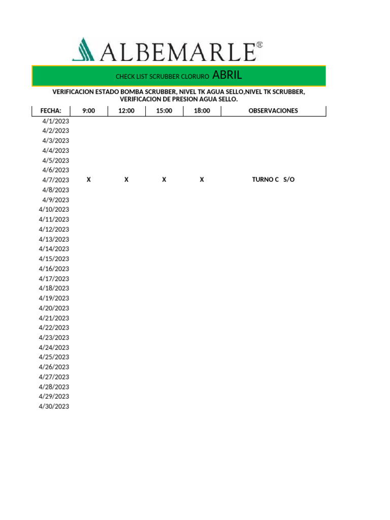 Check Mensual Scrubber | PDF