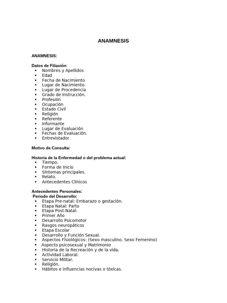 Esquema Anamnesis | PDF