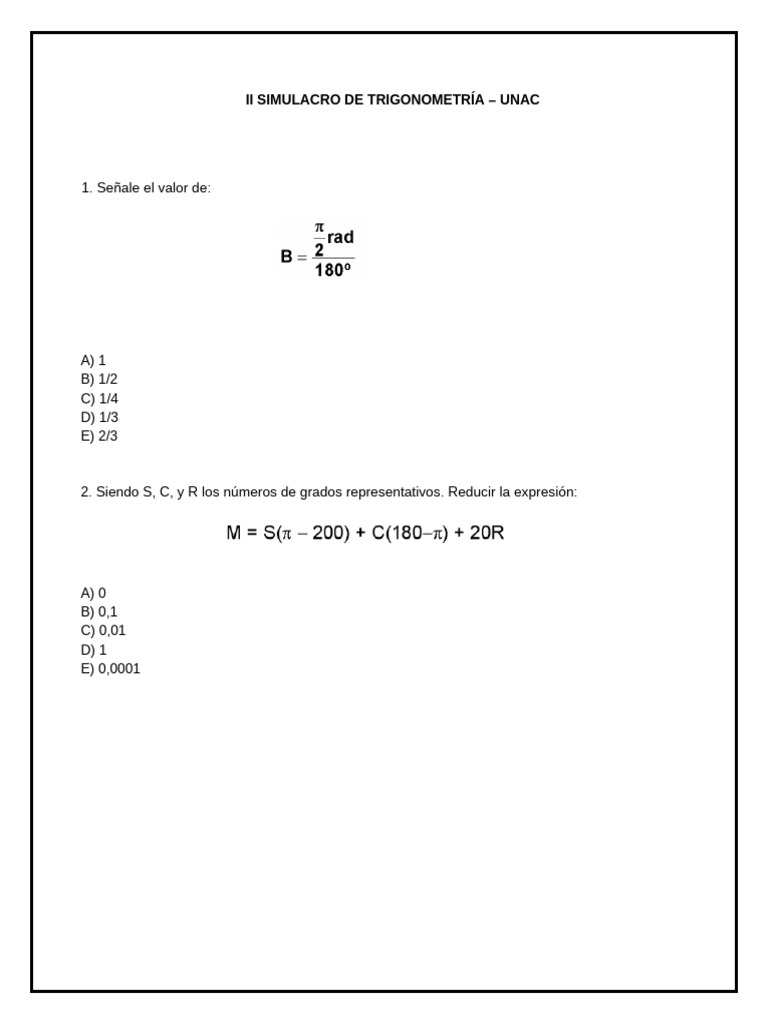 II Simulacro Trigonometria Unac | PDF