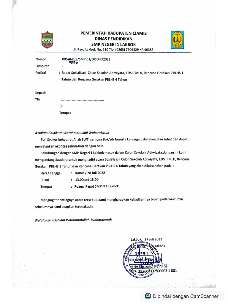 Surat Undangan Sosialisasi CSAN | PDF