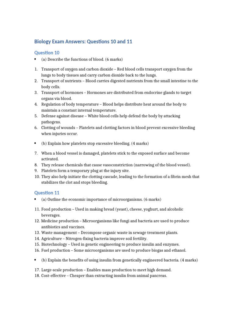 Biology Exam Answers Q10 and Q11 | PDF