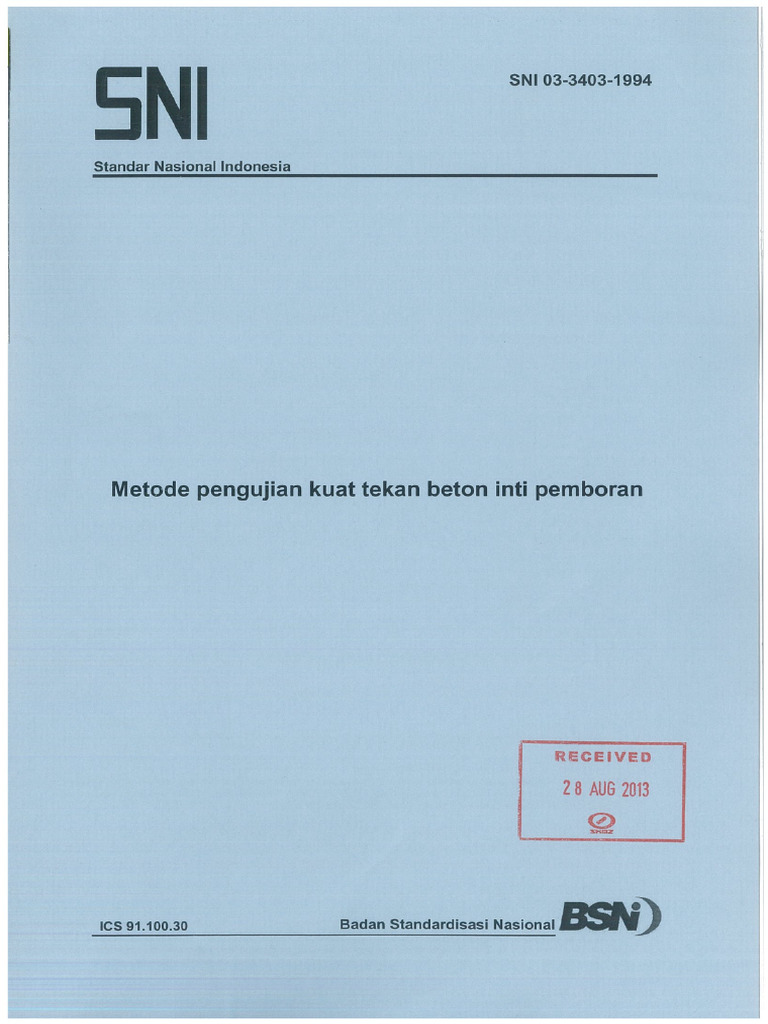SNI-03-3403-1994 (Metode Pengujian Kuat Tekan Beton Inti Pemboran) PDF ...