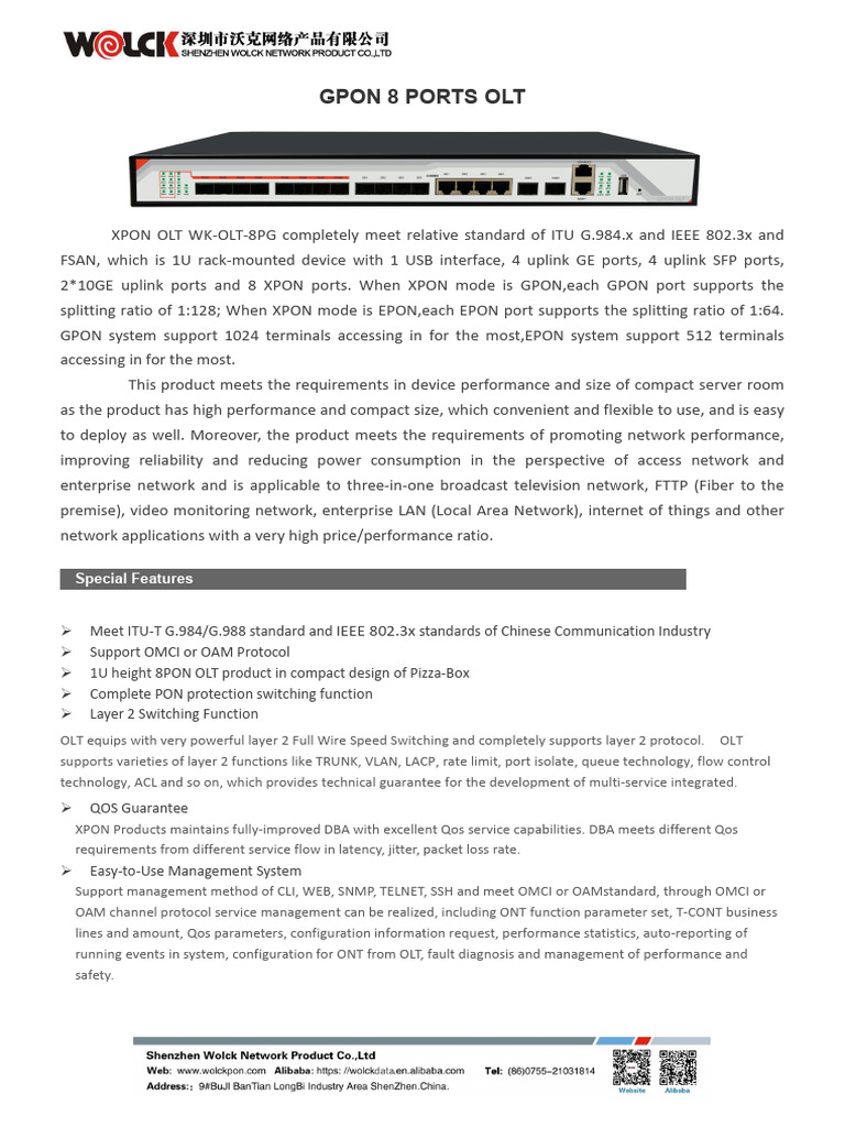 WK-OLT-8PG GPON 8 PORTS OLT Datasheet | PDF | Computer Network ...
