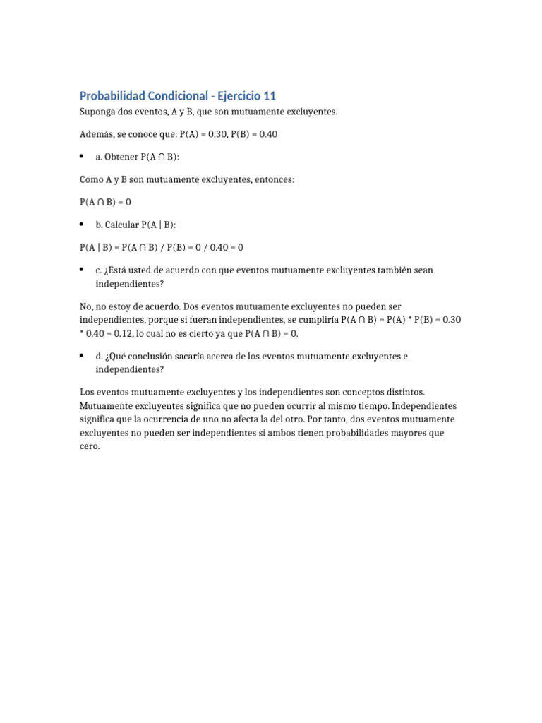Probabilidad Condicional Ejercicio11 | PDF